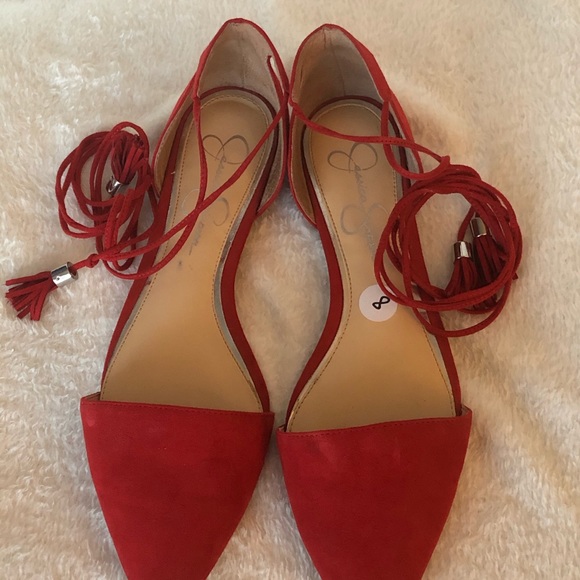 Jessica Simpson | Shoes | Jessica Simpson Red Lace Up Ballet Flats ...